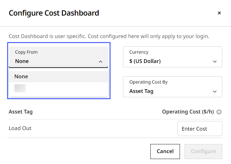 Configure Cost (Site) Dashboard